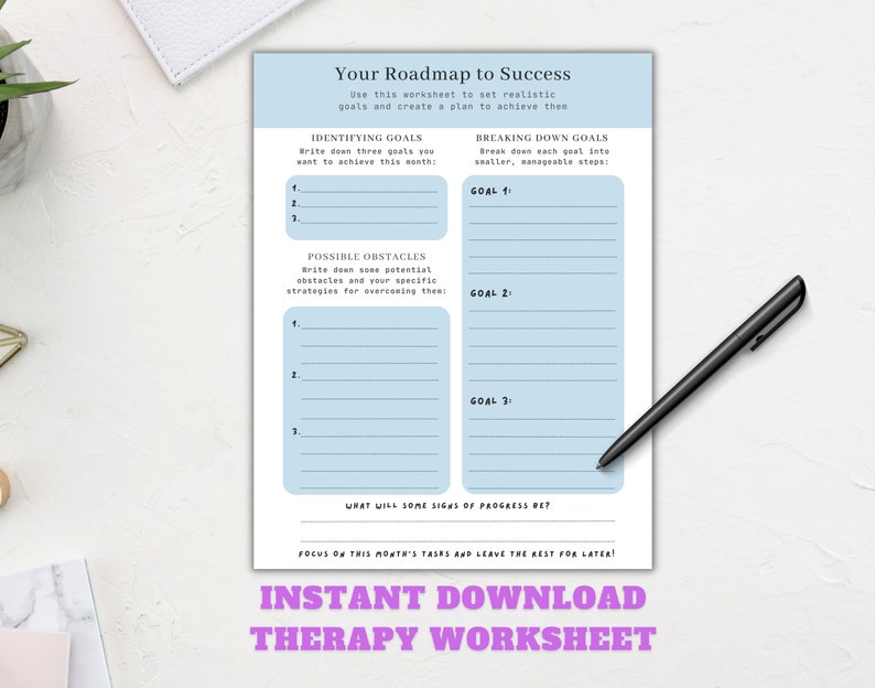 Goal Setting Therapy Worksheet, Therapy Tool, Goal Focused Therapy ...