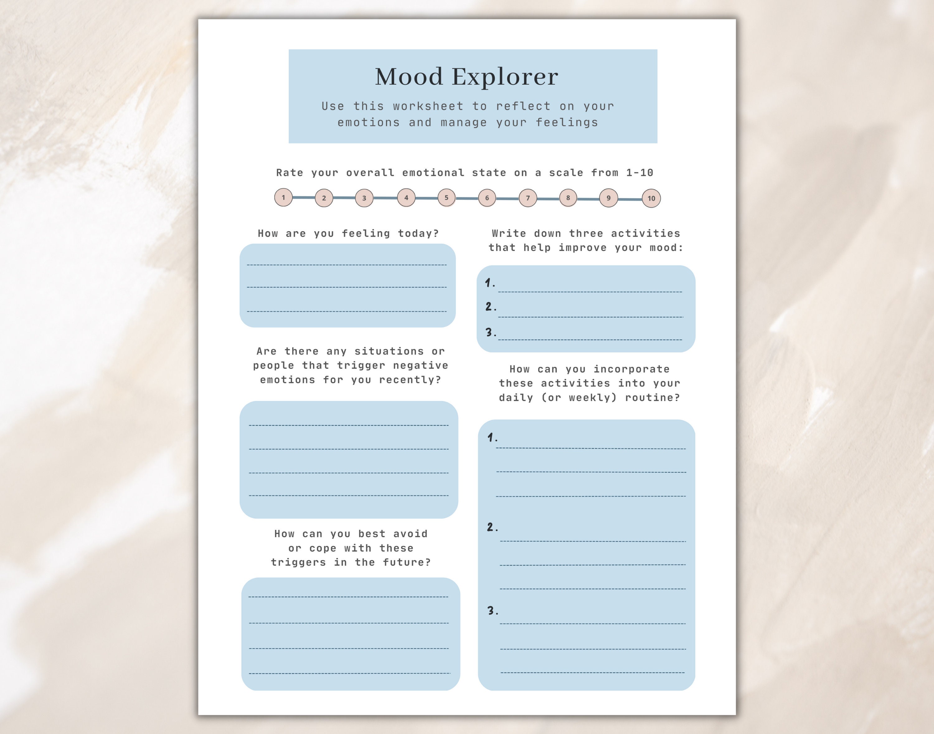 Mood Explorer Worksheet, Emotions Therapy, Social Work Tool (PDF) - Etsy