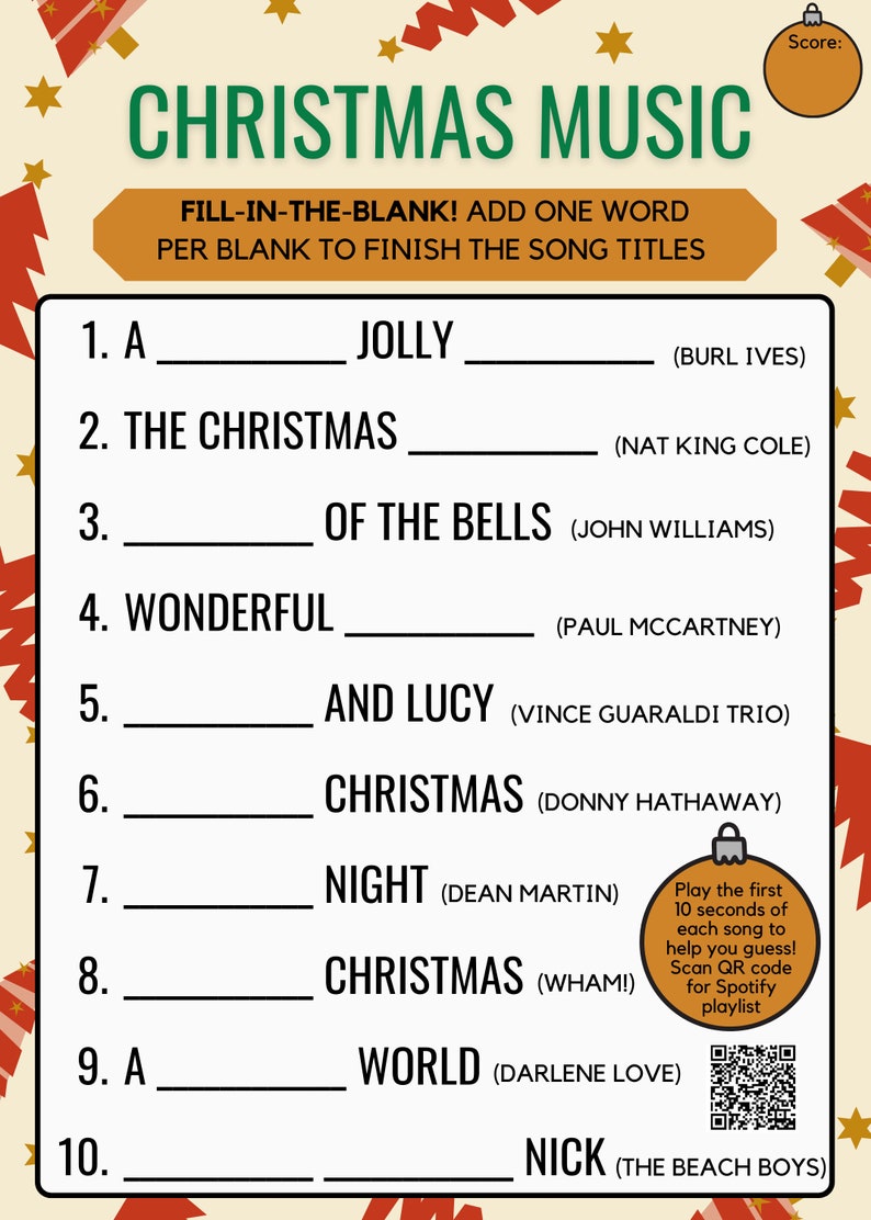 Christmas Music Trivia Game! Christmas Printable Game, Fun Music Party ...
