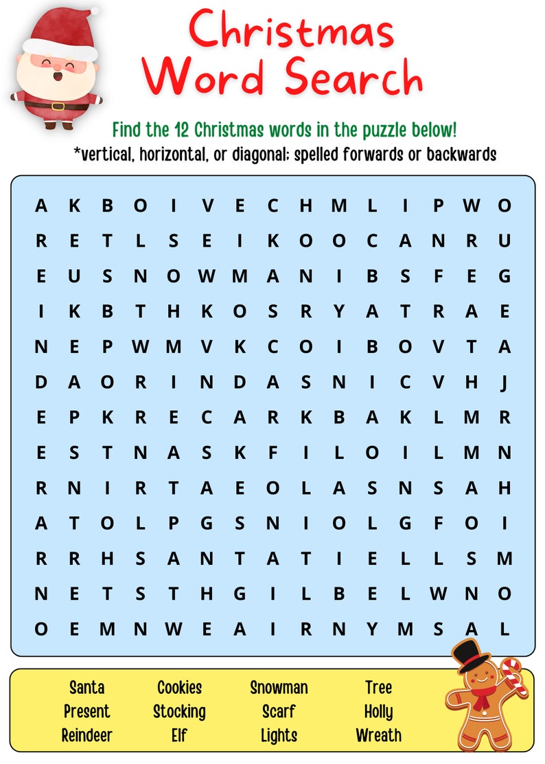 Christmas Word Search! Instant Download Printable, Teacher Tools ...