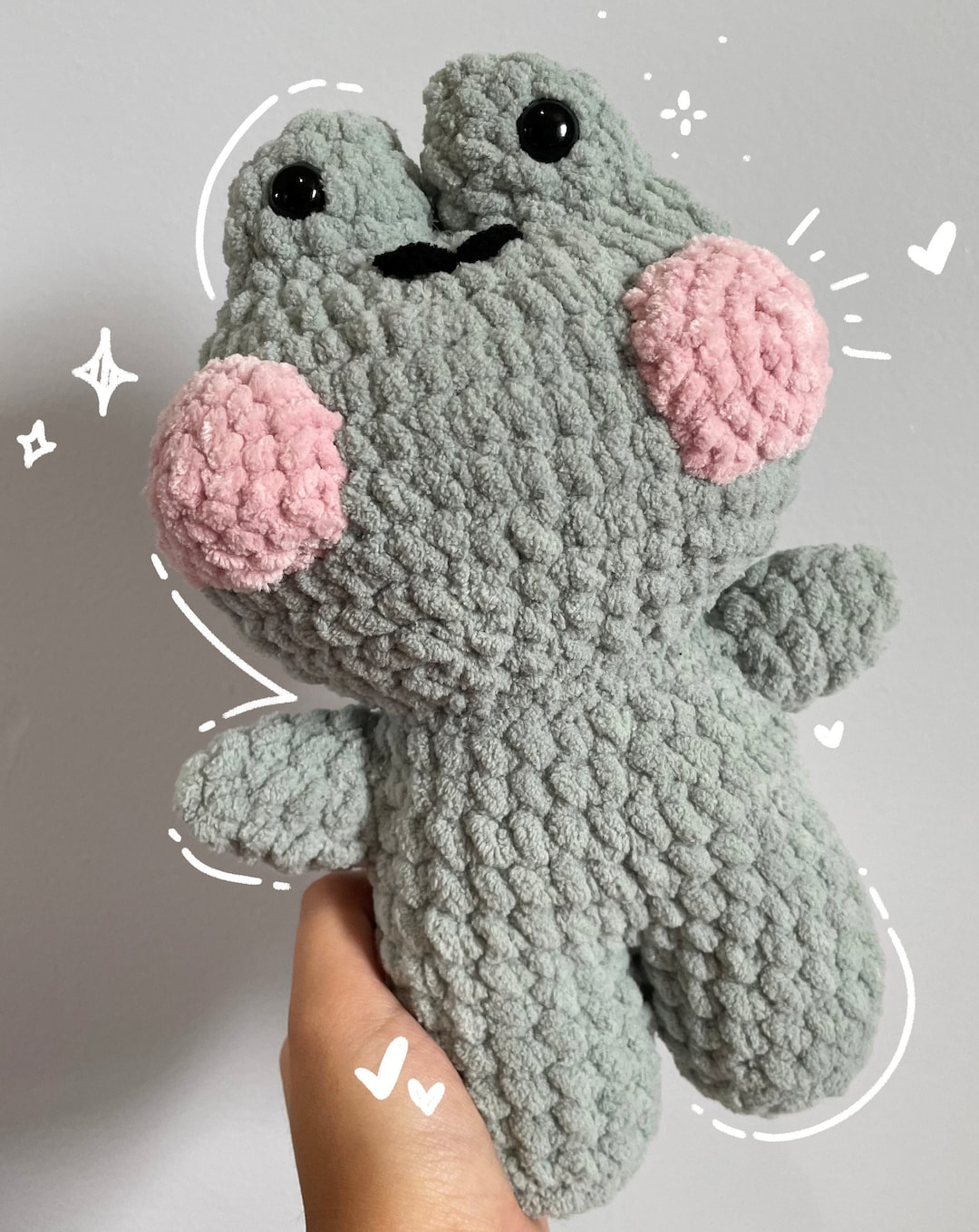 Crochet Large Green Blushing Frog Plushie - Etsy