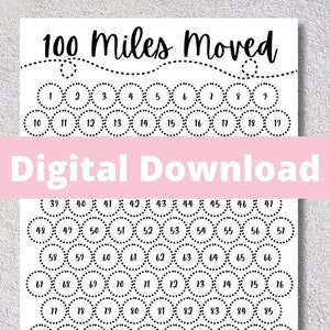 100 Miles Moved / 100 Mile Tracker / Exercise Tracker / Running Tracker ...