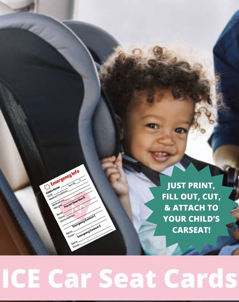ICE Car Seat Child Info Cards / Emergency Info Car Seat Cards / Child ...