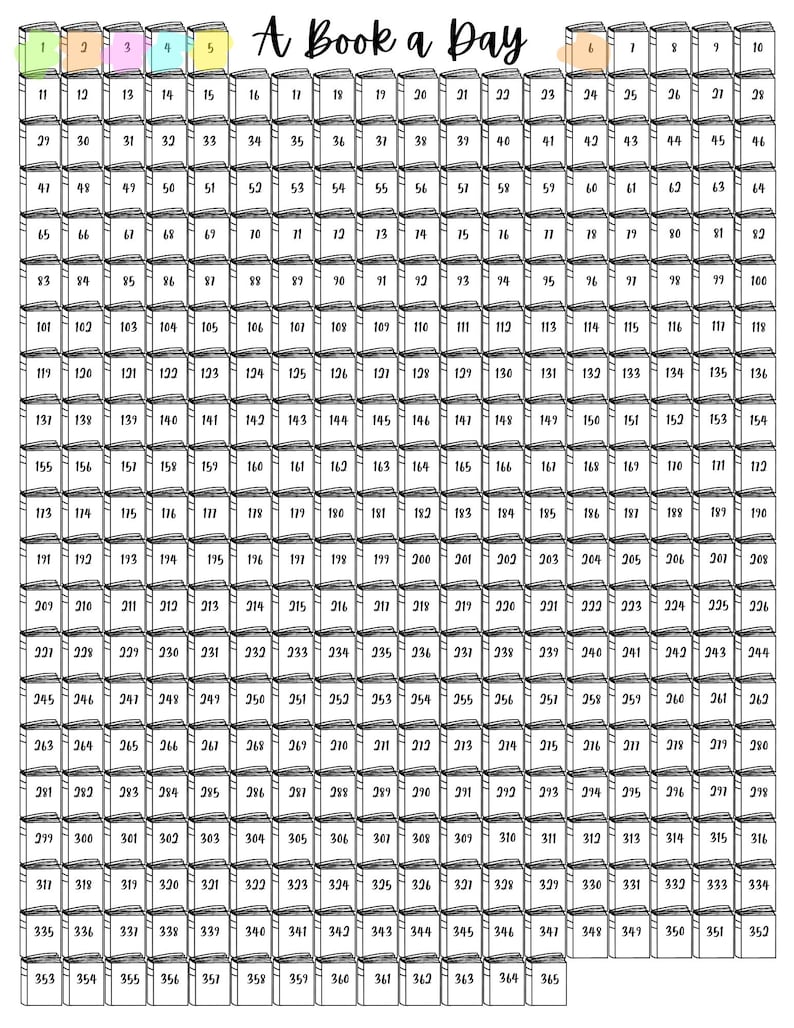 Book a Day Printable Tracker / Daily Book Tracker / Book a Day ...