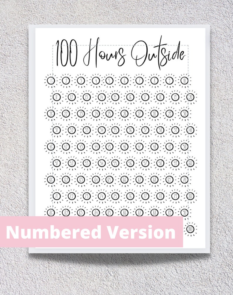 100 Hours Outside Tracker / Outside Hour Tracker / 100 Hours Outdoors ...
