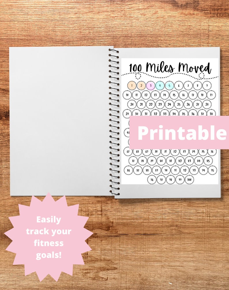 100 Miles Moved / 100 Mile Tracker / Exercise Tracker / Running Tracker ...