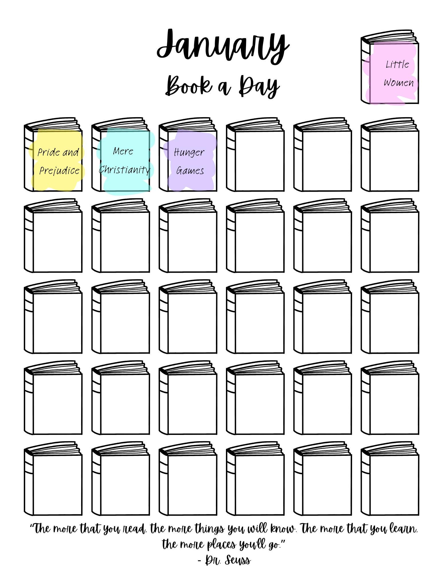 Book a Day Printable Tracker / Daily Book Tracker / Book a Day ...
