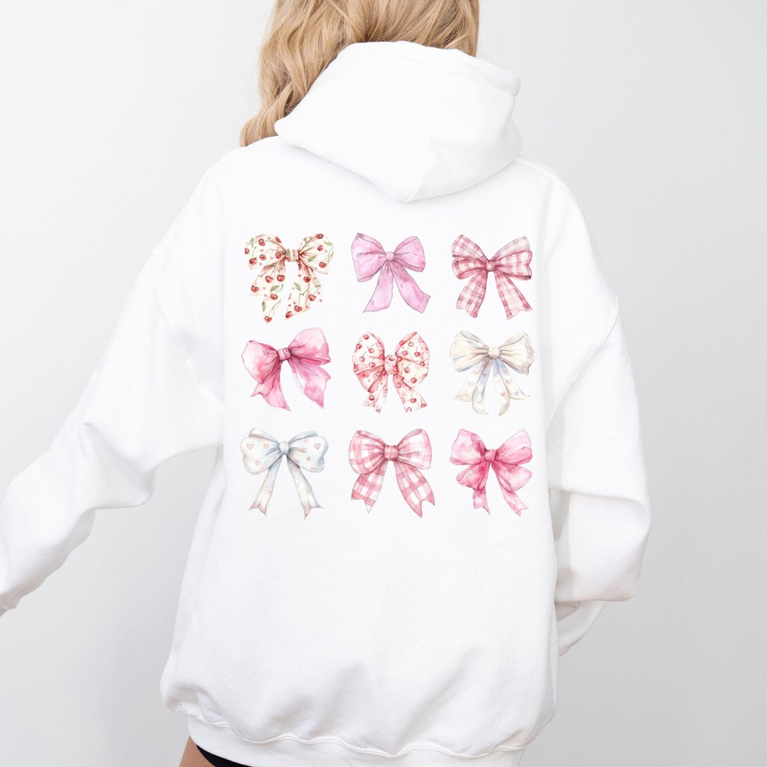 Coquette Bow Hoodie, Pink Ribbon Sweater, Girly Aesthetic Sweatshirt ...