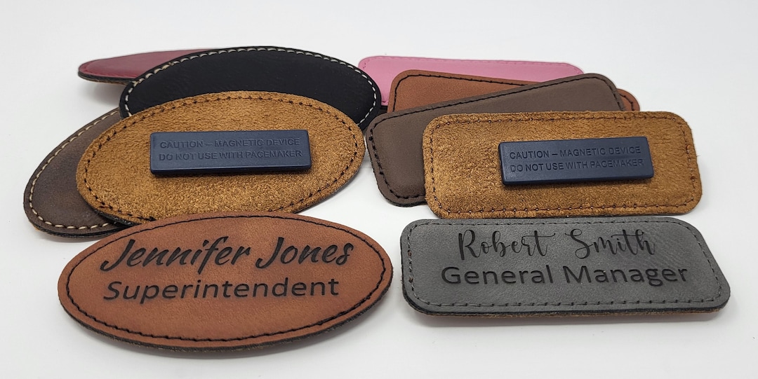 Leather Name Tag, Personalized Magnetic Name Tag, Vegan Leather ...