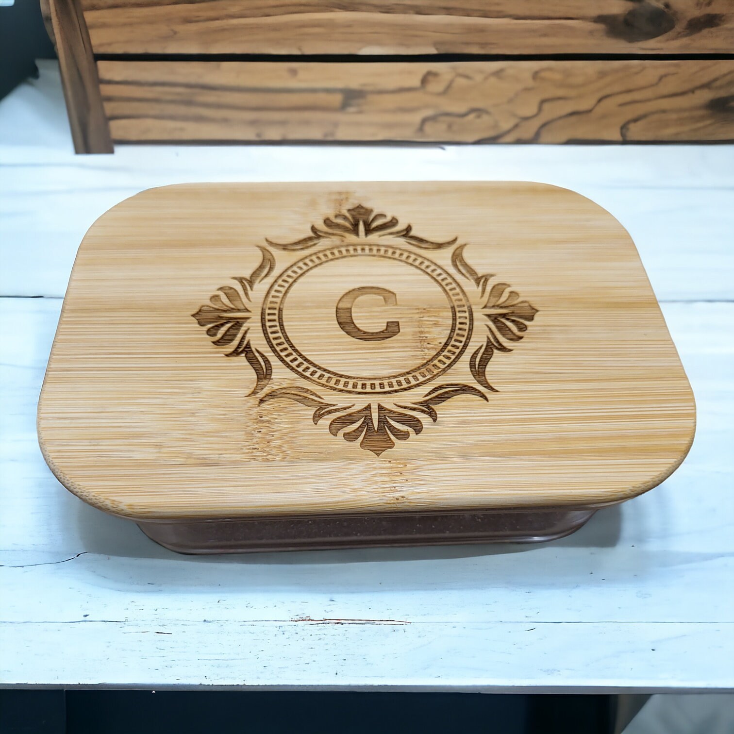 Personalized Rectangle Glass Storage Container Set With Bamboo Lid ...