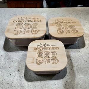 Personalized Square Glass Storage Container Set: Laser Engraved Bamboo ...