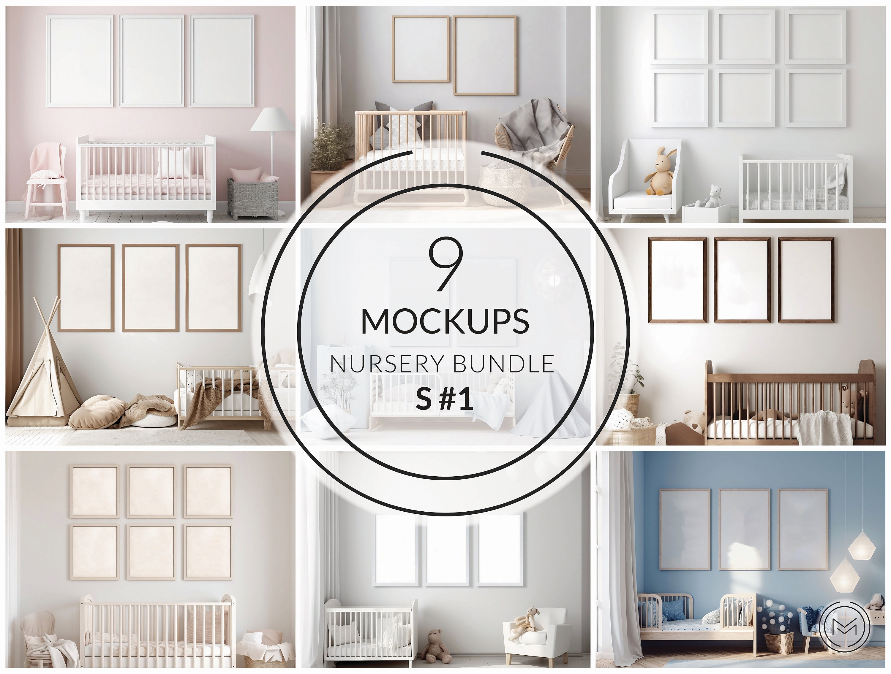 9 Nursery Mockup Frames Bundle S1 PSD Nursery Frames Children Room ...