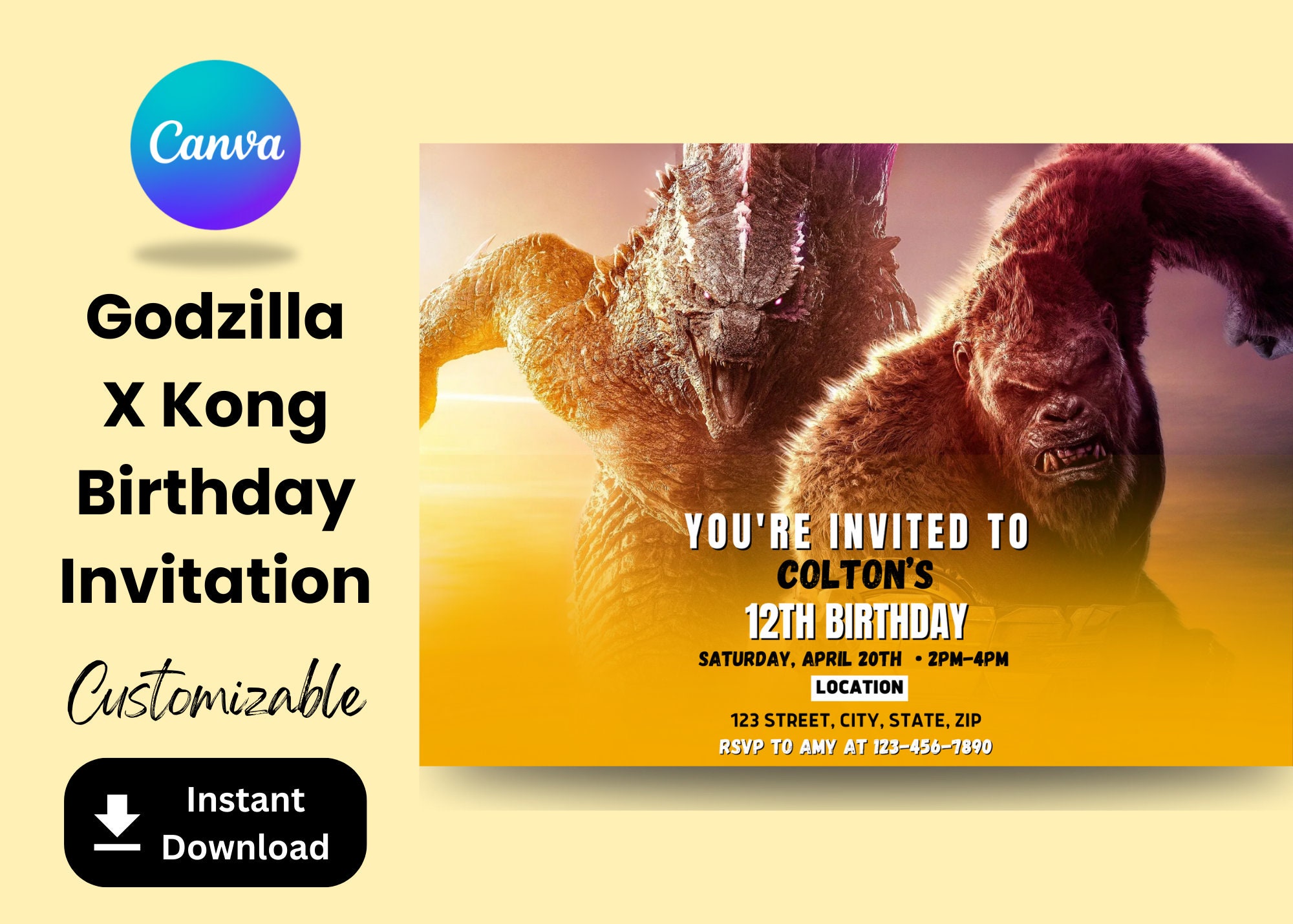 EDITABLE, Godzilla X Kong Birthday Party Invite, Godzilla X Kong ...