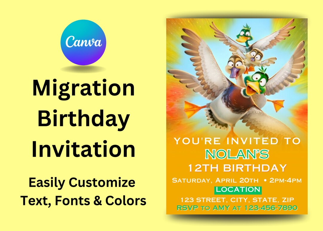 EDITABLE, Migration Kids Birthday Party Invite, Birthday Invitations ...