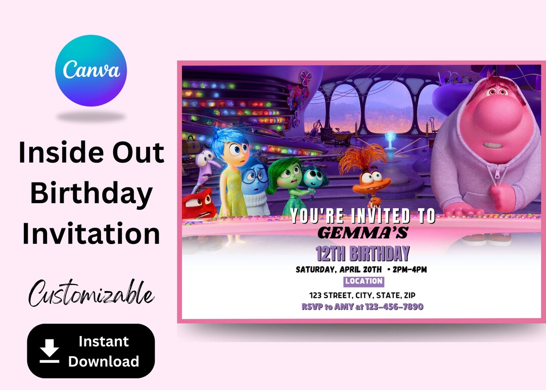 EDITABLE, Inside Out Kids Birthday Party Invite, Inside Out Birthday ...