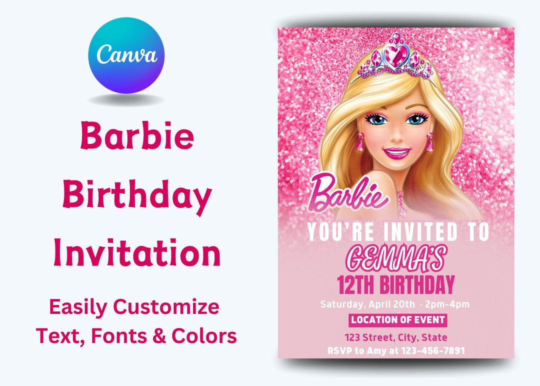 Barbie Birthday Invitation, Barbie Birthday Invite, Girls Birthday ...