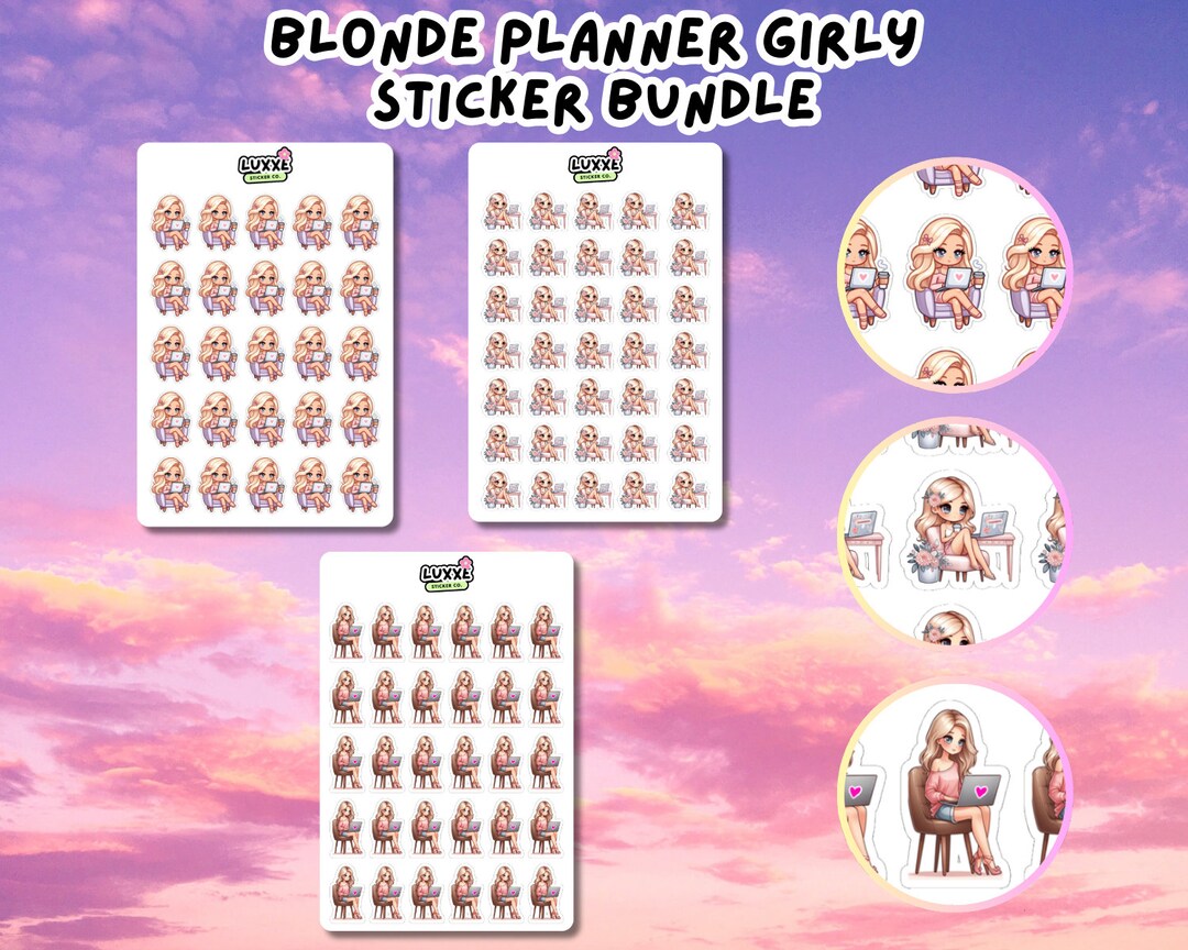 Blonde Girly Planner Sticker Bundle, Working Girl Planner Stickers ...