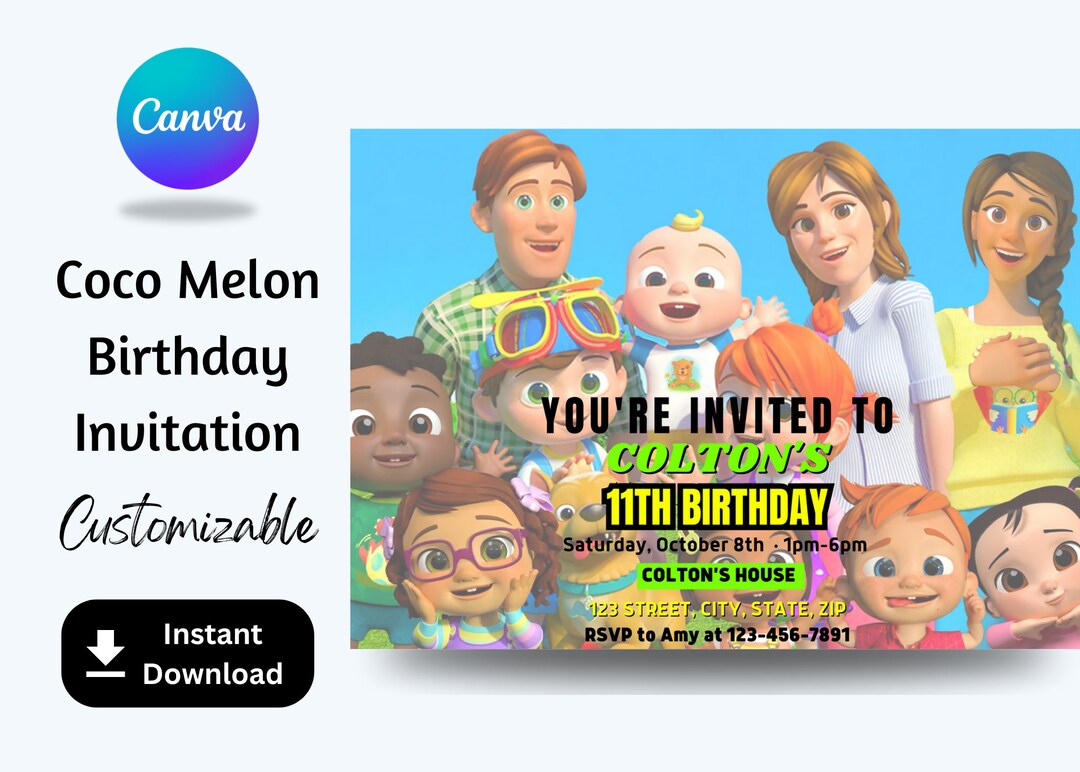 EDITABLE, Coco Melon Birthday Party Invite, Birthday Invitation, Coco ...