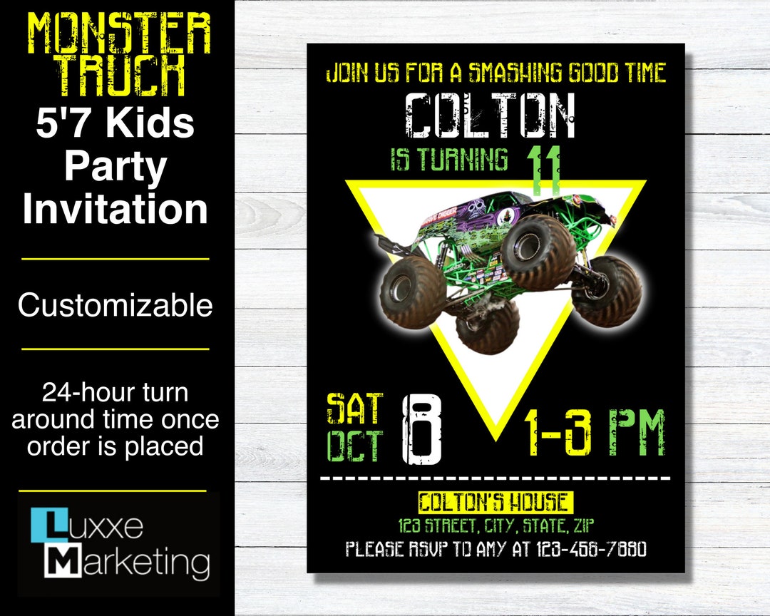 Monster Truck Birthday Party Invite Grave Digger Invitation - Etsy