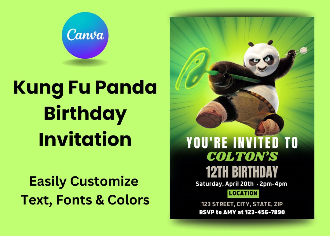 EDITABLE, Kung Fu Panda Birthday Party Invite, Kung Fu Panda Invitation ...