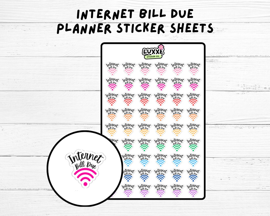 Internet Bill Due Reminder Sticker Sheet, Online Payment Organizer ...