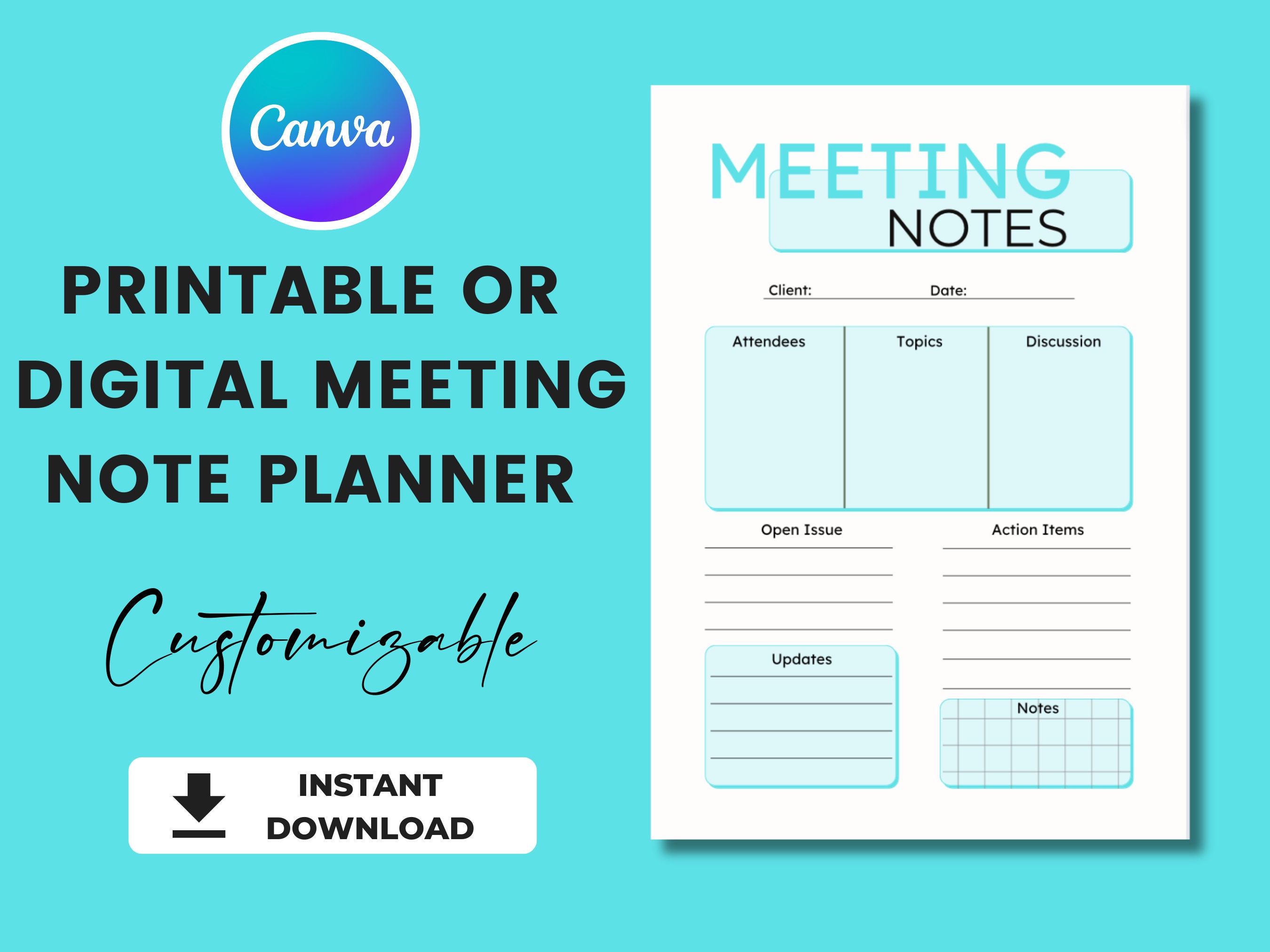 Meeting Notes Planner Print or Digital Perfect for Keeping - Etsy