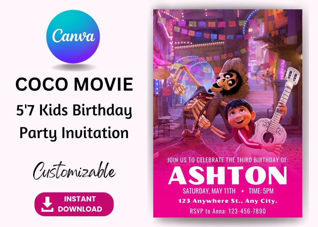 Coco Movie Birthday Party Invite, Birthday Invitation, Coco Movie ...