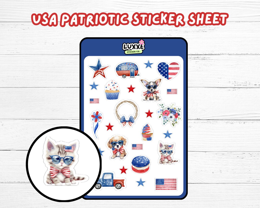 Cute USA Patriotic Sticker Sheet - Etsy
