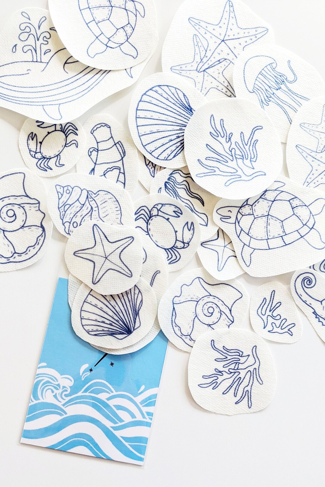 Ocean Stick & Stitch Pack, Cute, Fish, Shell, Blue, Embroidery Kit, DIY ...