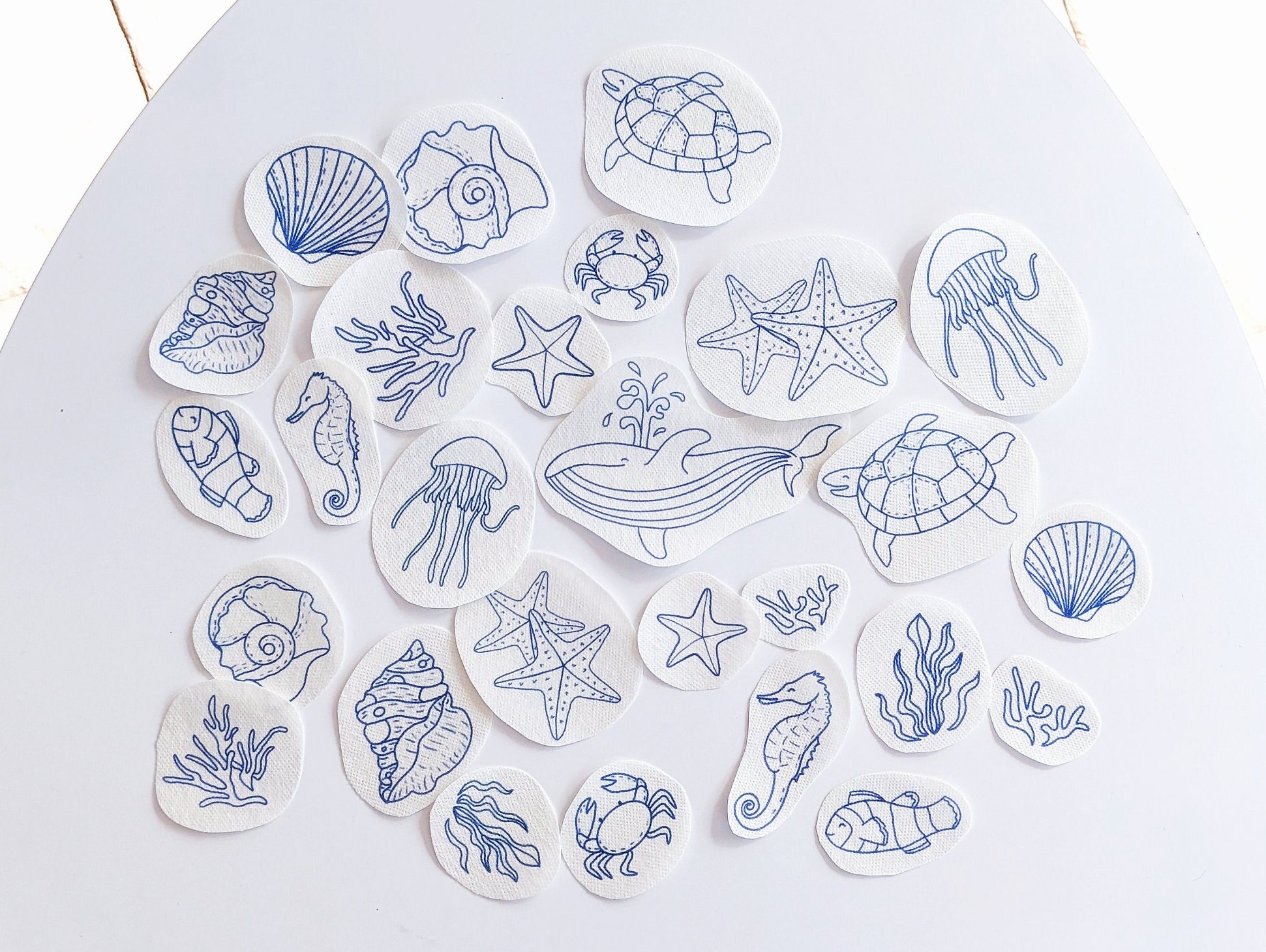 Ocean Stick & Stitch Pack, Cute, Fish, Shell, Blue, Embroidery Kit, DIY ...