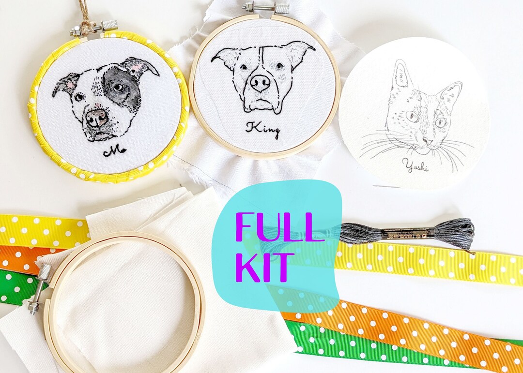 Custom Hand Embroidery Kit, Full Kit, Embroidery, Pet Portrait, Animal ...