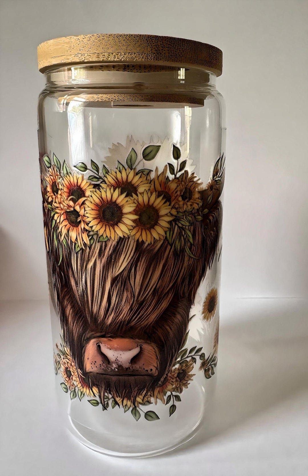 Bamboo Lid Glass Highland Cow Sunflower , Libby Cup, Glass , Tiktok - Etsy