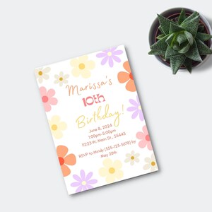 Groovy Floral Birthday Invitation | Hippie Flower Party (digital ...