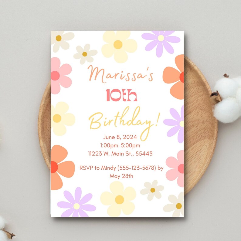 Groovy Flower Birthday Invitation| Floral Birthday Invitation| Hippie ...