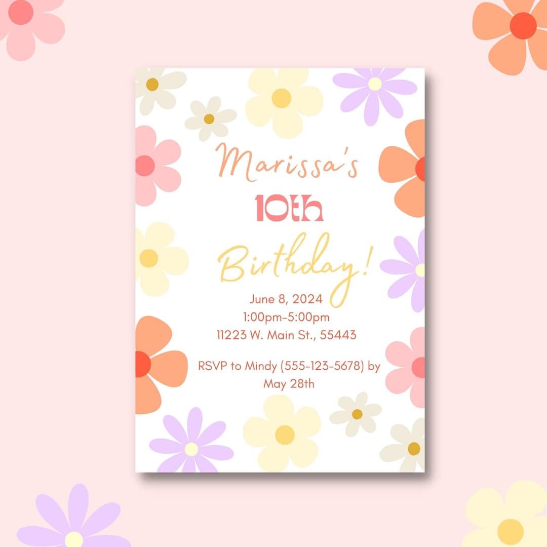 Groovy Flower Birthday Invitation| Floral Birthday Invitation| Hippie ...
