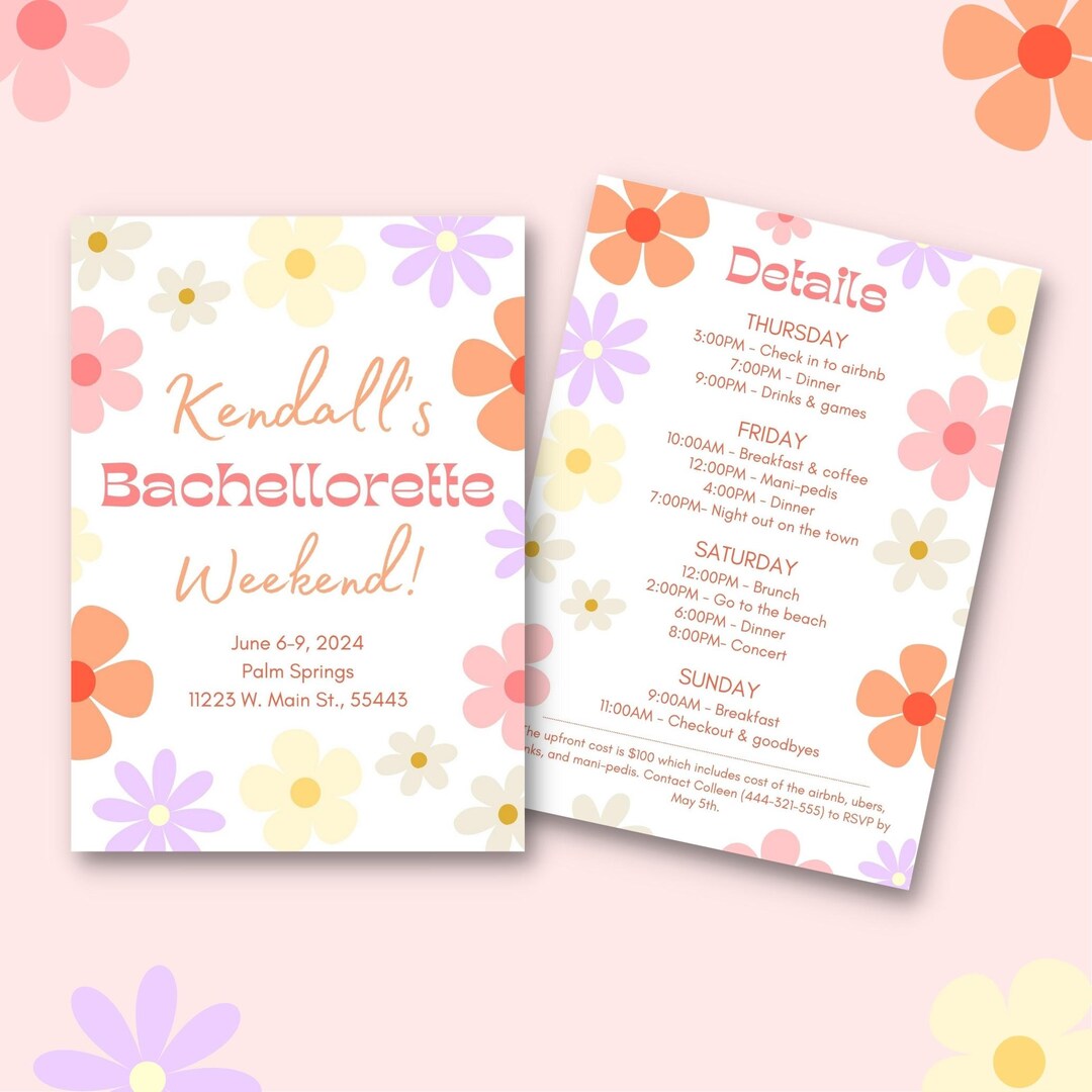 Groovy Flower Bachelorette Invitation and Itinerary| Floral ...