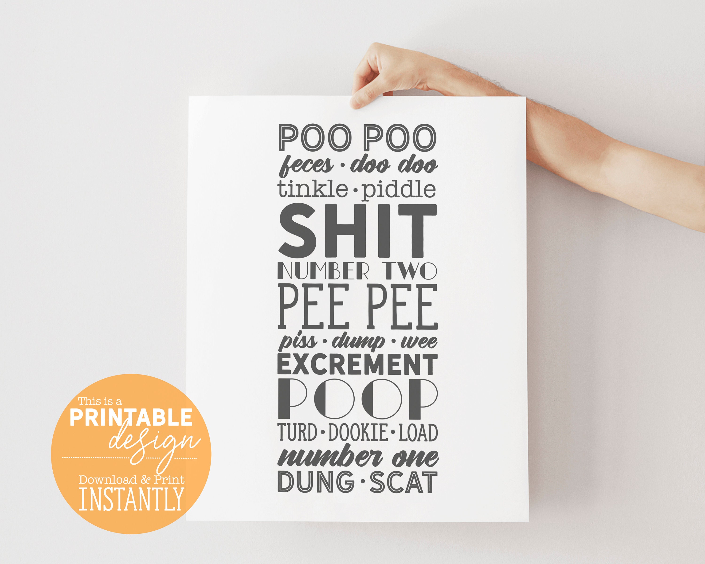 Poo Poo Pee Pee Poop Tinkle Names Funny Hilarious Bathroom Sign Digital Download Design Print at ...