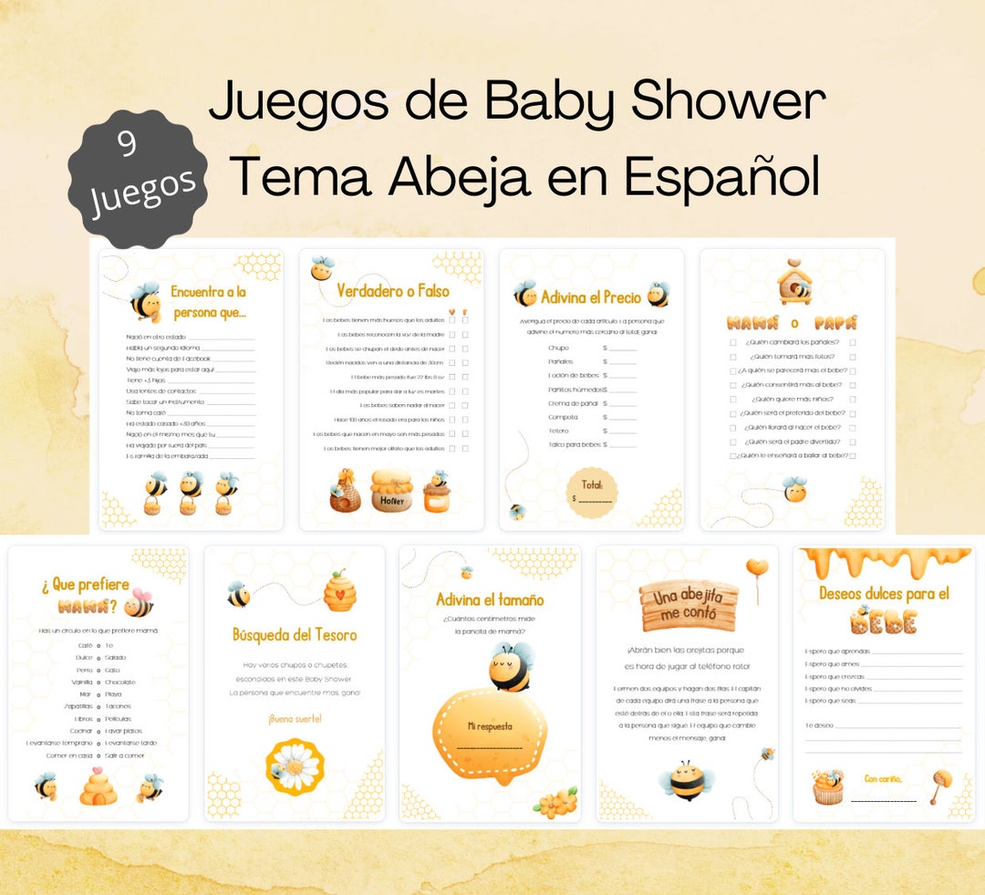Bee Baby Shower Games Bundle in Spanish / Abeja Juegos De Bienvenida De ...