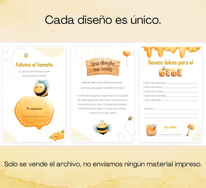 Bee Baby Shower Games Bundle in Spanish / Abeja Juegos De Bienvenida De ...