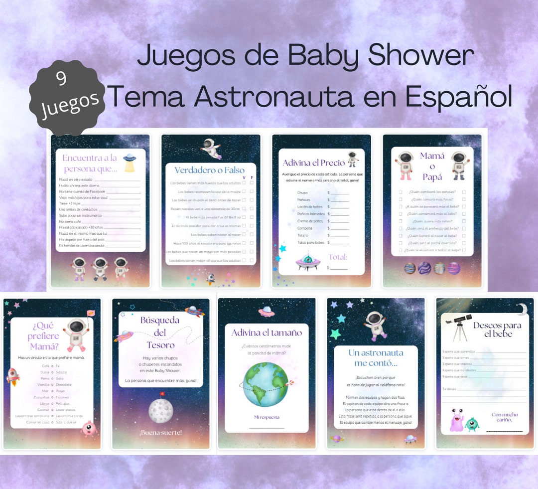 Astronaut Baby Shower Games Bundle in Spanish / Astronauta Juegos De ...
