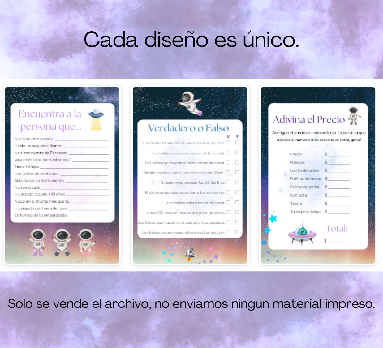 Astronaut Baby Shower Games Bundle in Spanish / Astronauta Juegos De ...