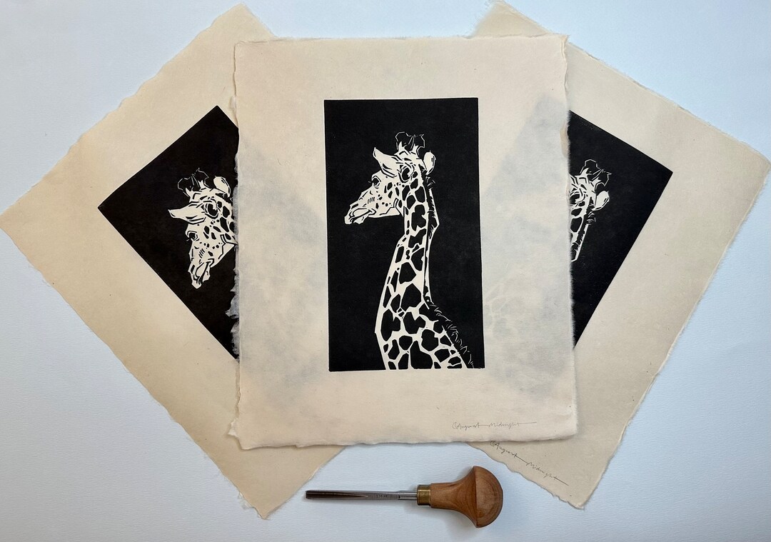 Giraffe Linocut - Printmaking 8x10 Africa - Animal Block Print ...