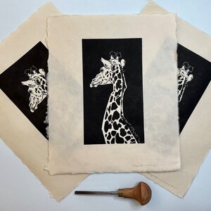 Giraffe Linocut - Printmaking 8x10 Africa - Animal Block Print ...