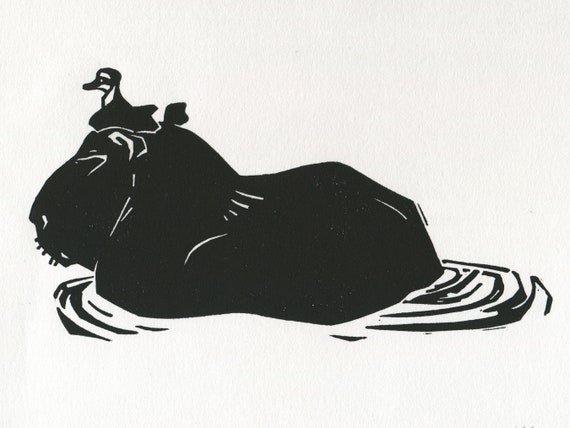 Duckling Capybara Original Cute Linocut Illustration 5x7 - Etsy