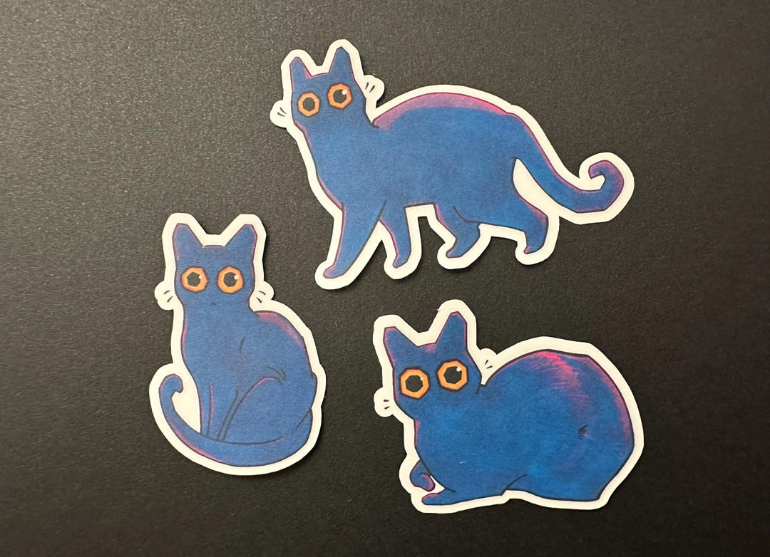 Blue Cat Stickers - Cat Decals - Colorful Cats - Cat Sticker Pack ...