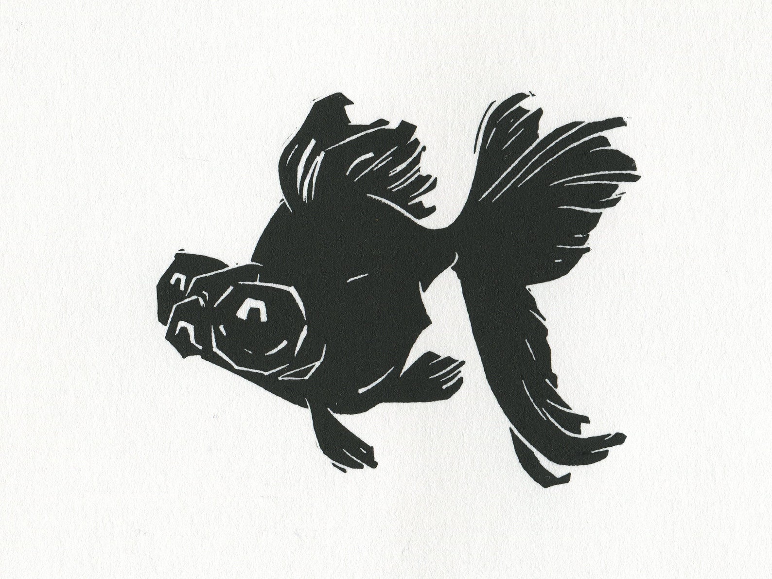 Fancy Goldfish Linocut Print - Handmade Printmaking - 5x7 Cute Fish ...