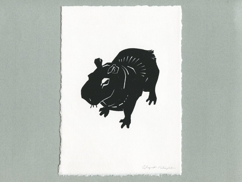 Capybara Linocut Print Handmade Printmaking 5x7 Peru Wildlife Art ...