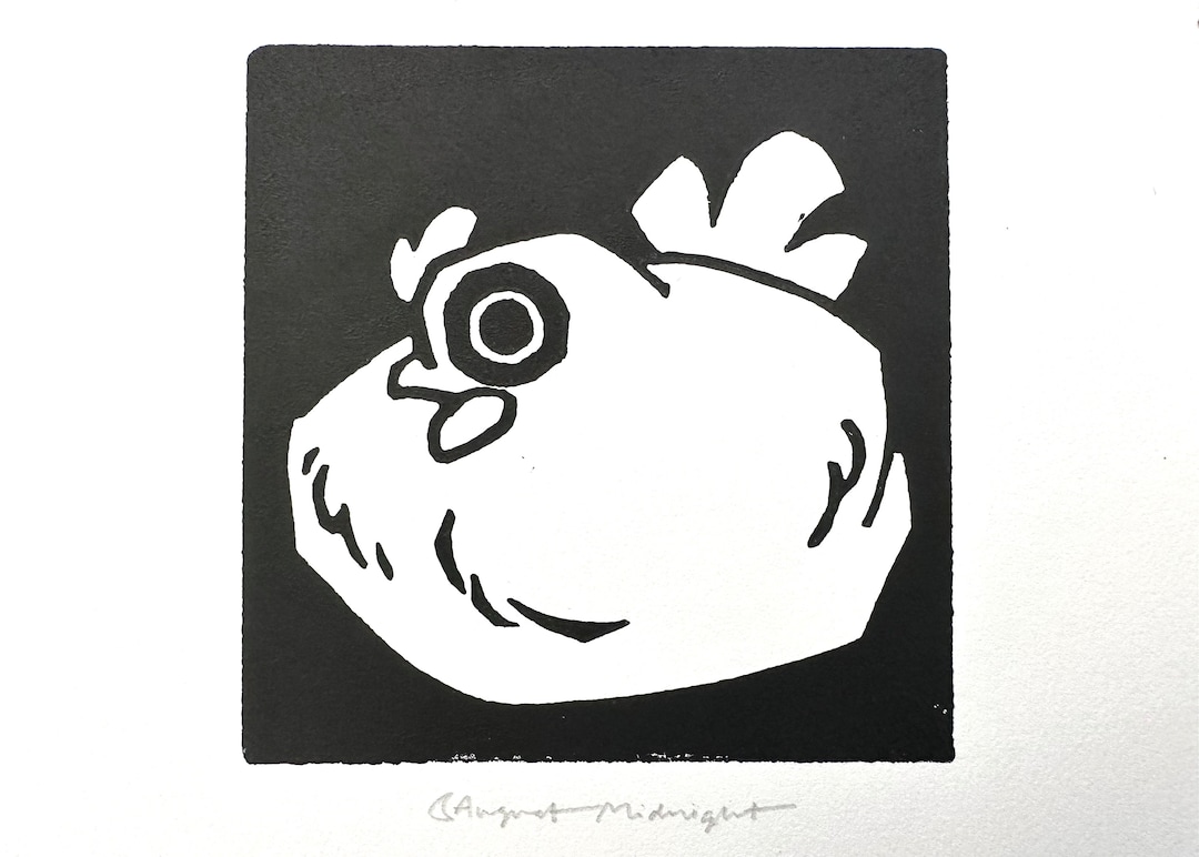 Chicken Linocut - Handmade Printmaking - 5x5 Cottage Art - Farmhouse ...