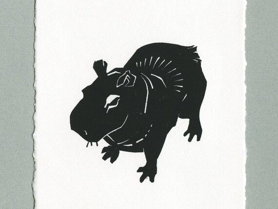 Capybara Linocut Print Handmade Printmaking 5x7 Peru - Etsy