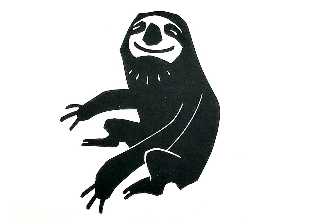 Sloth Linoprint - Printmaking - 5x5 Sqare Sloth Art - Handmade Print ...